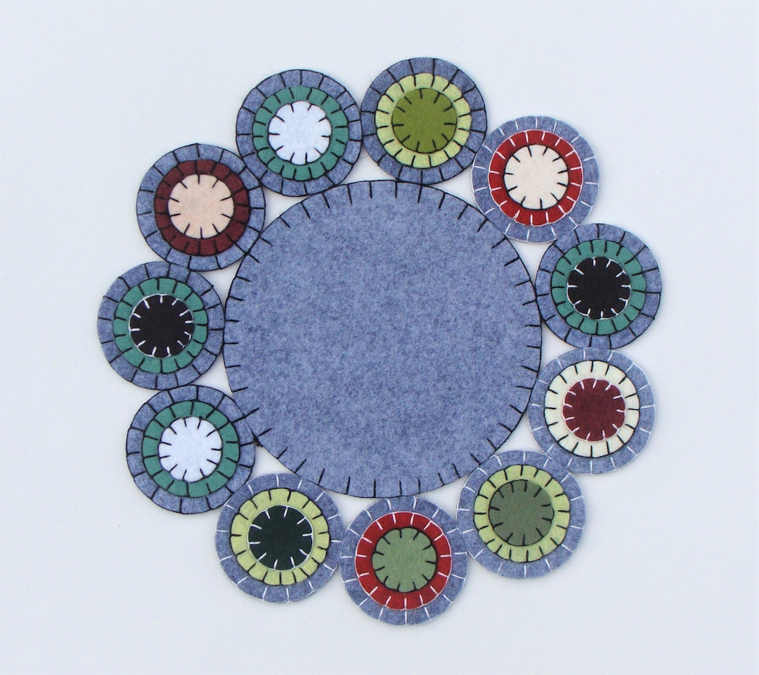 Candle Mat KIT Do It Yourself Penny Rug 9" Wool Blend Felt Die Cut Kit ...
