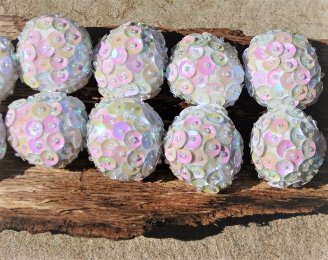 Sparkling Snowballs Set of 12 Wool Blend Felt Sequined, Beaded, Stuffed ...