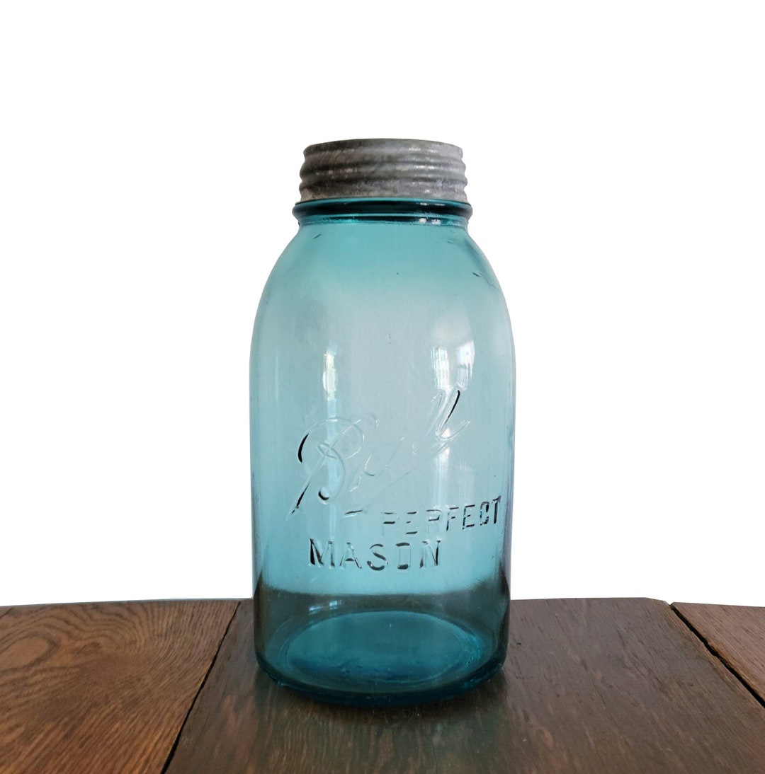 Aqua Ball Jar Antique Mason Jar Ball Perfect Mason - Rare Half Gallon ...