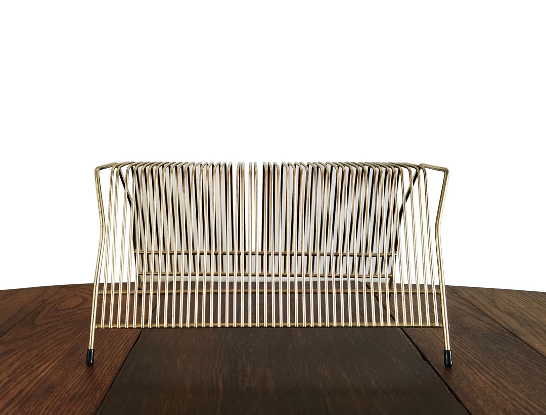 Vintage Record Rack Gold Tone Metal Mid Century Atomic Design - Etsy