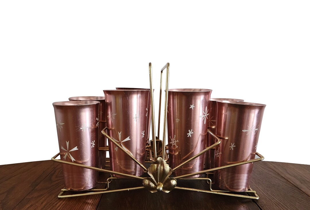 Barware Mid Century Copper Set With Caddy - Vintage West Bend Aluminum ...