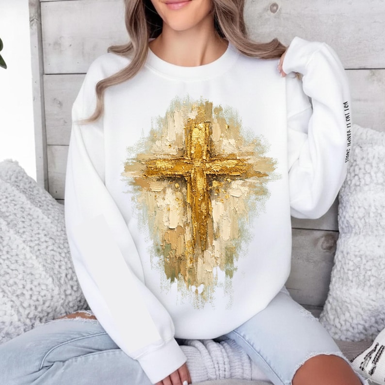 Oil Brushstroke Cross PNG, Messy Paint Christian Design, Faux Glitter ...