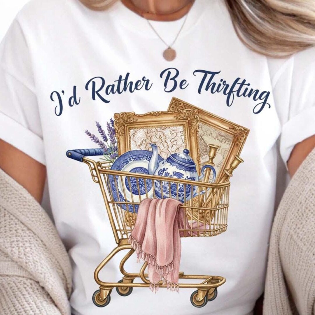 I’d Rather Be Thrifting PNG, Cute Thrift Cart Quote Design, Vintage ...