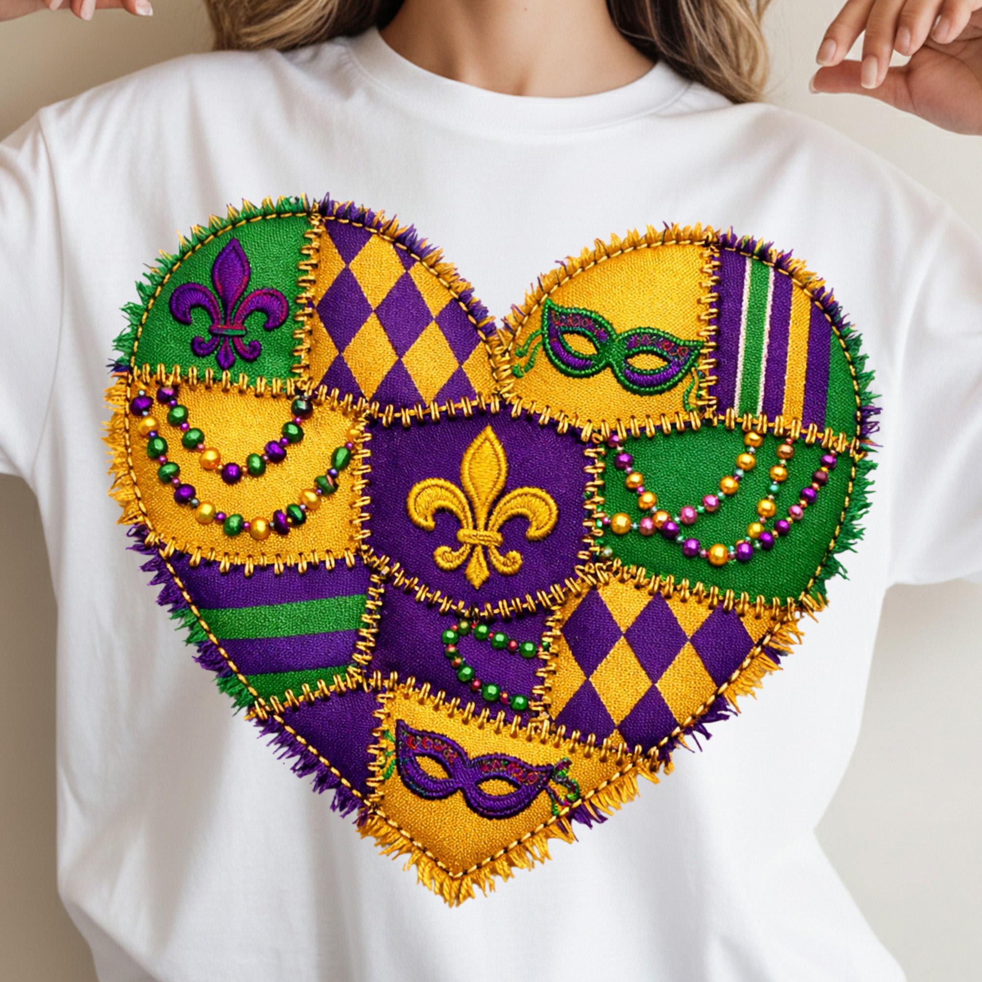 Patchwork Mardi Gras Heart PNG | Preppy Mardi Gras PNG | Louisiana ...