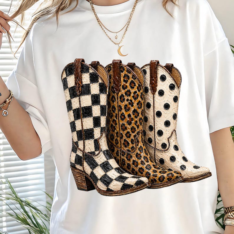 Cowboy Boots PNG, Western Cowgirl Png, Checkered Leopard PNG, Polka Dot ...