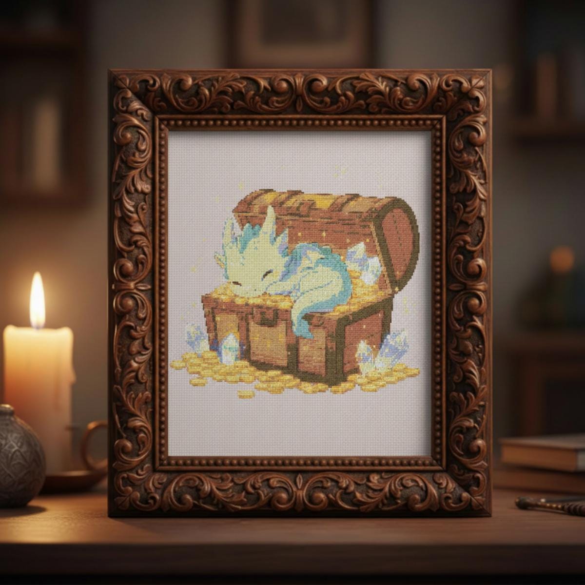 Cute Sleeping Dragon Cross Stitch Pattern, Treasure Dragon Embroidery ...