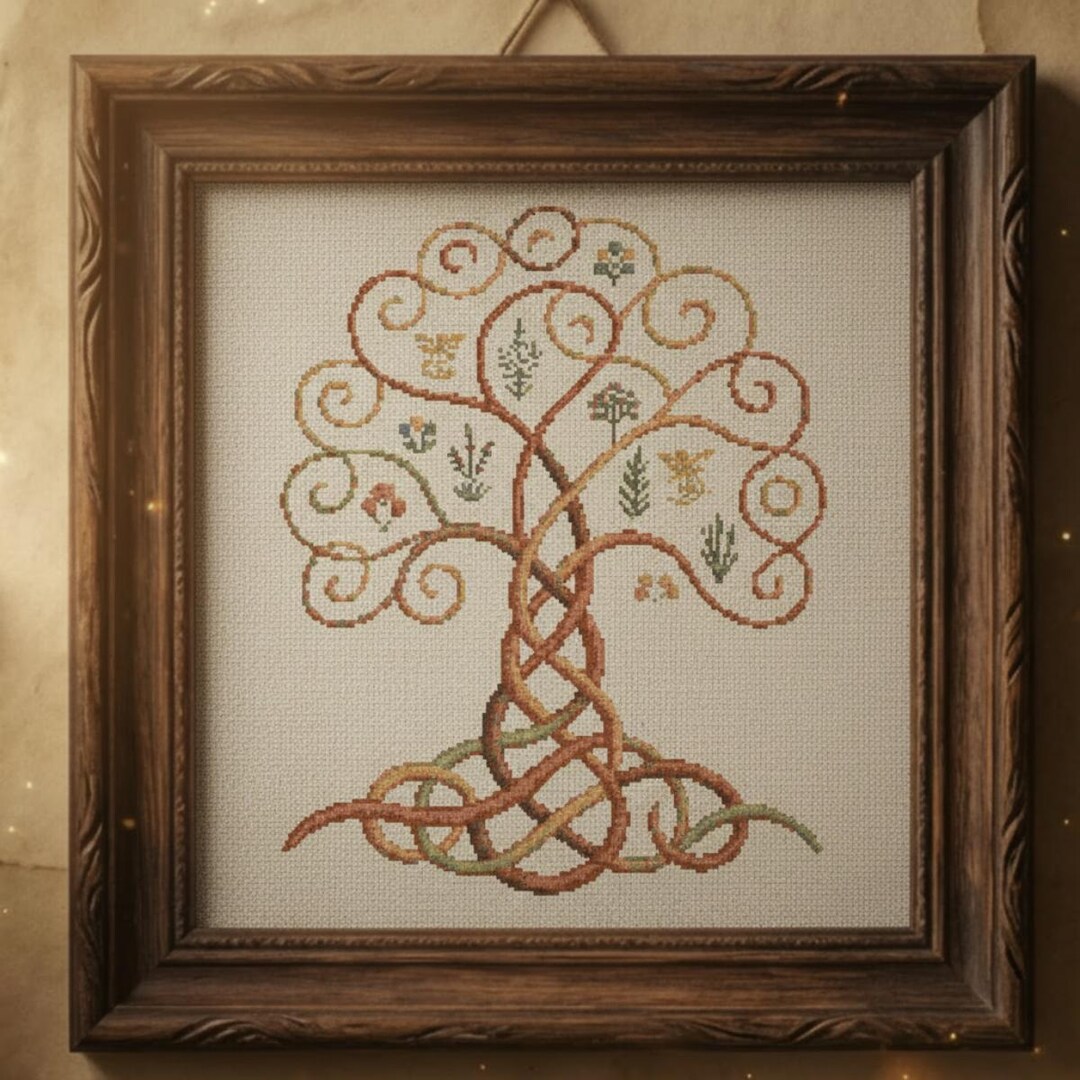 Herbal Knot Tree of Life Cross Stitch Pattern, Botanical Fantasy Nature ...