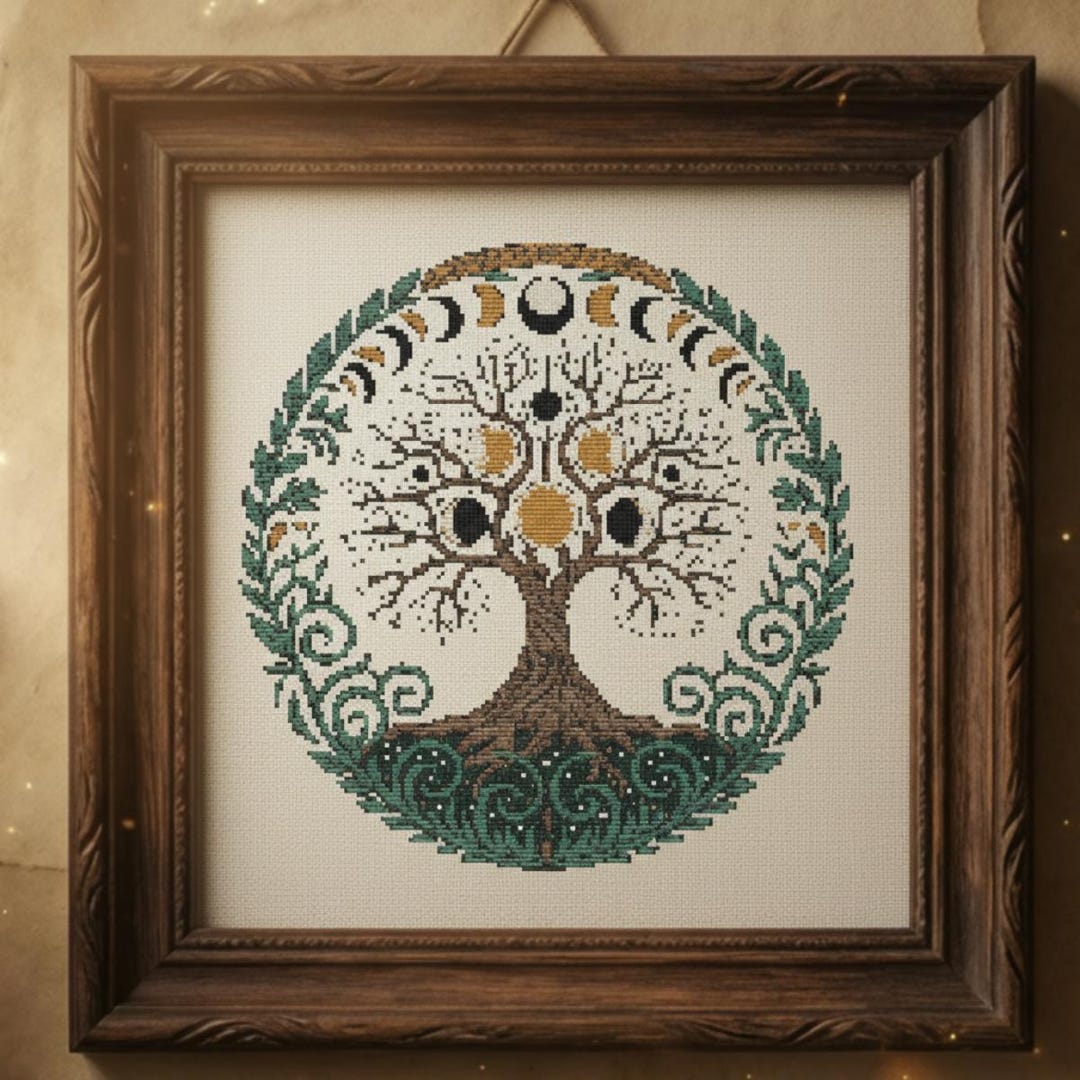 Sun and Moon Tree of Life Cross Stitch Pattern, Balance Nature Symbol ...