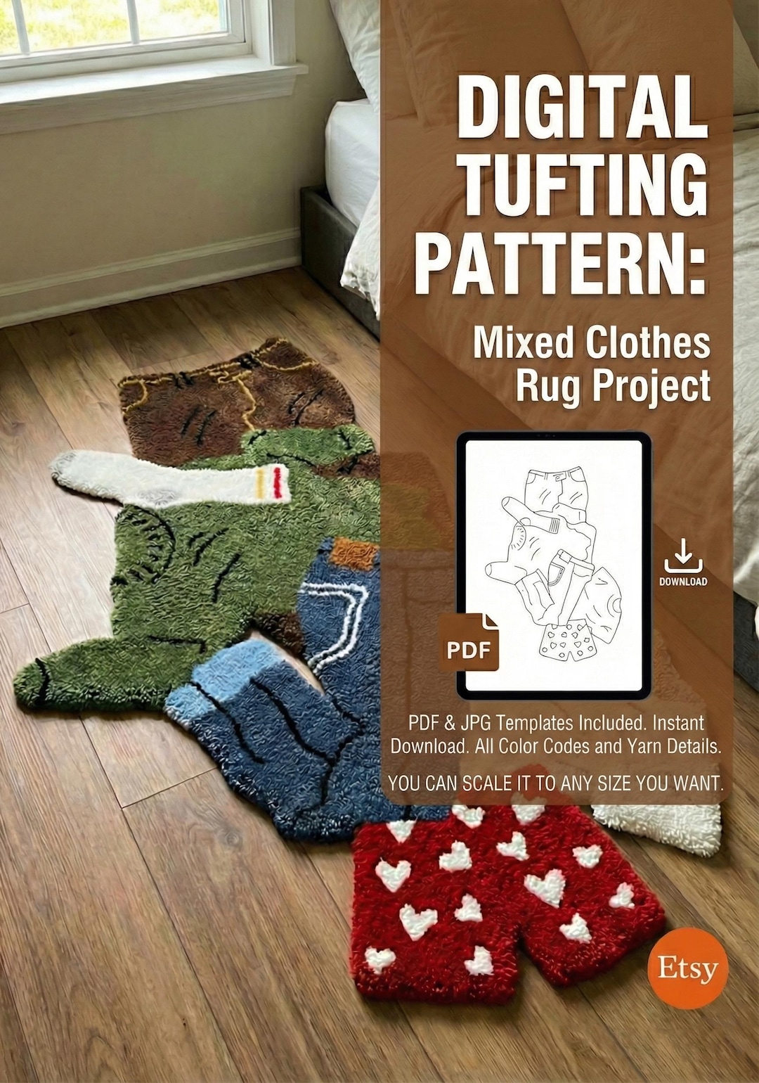 Laundry Pile Rug Tufting Pattern, Funny Room Decor (digital PDF) - Etsy
