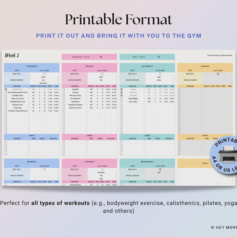 Workout Planner Spreadsheet für Google Sheets und Excel Übungs-Tracker ...