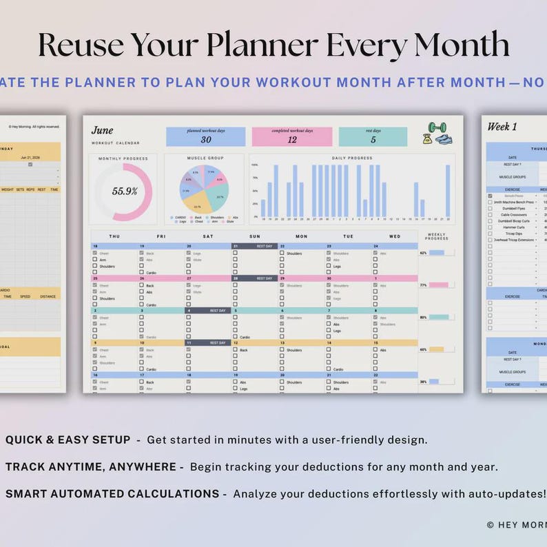 Workout Planner Spreadsheet für Google Sheets und Excel Übungs-Tracker ...