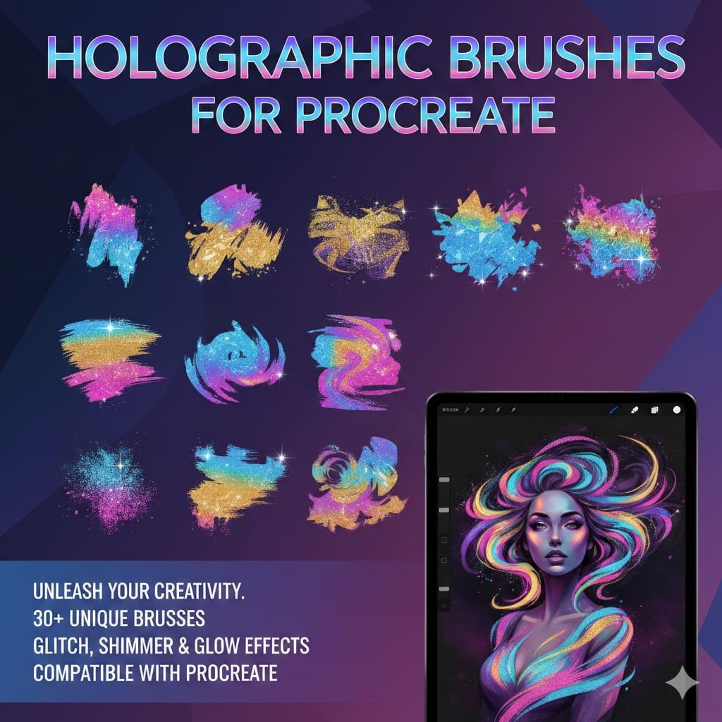 Holographic Procreate Brushes, Sparkle & Glitter Brush Set, Rainbow ...