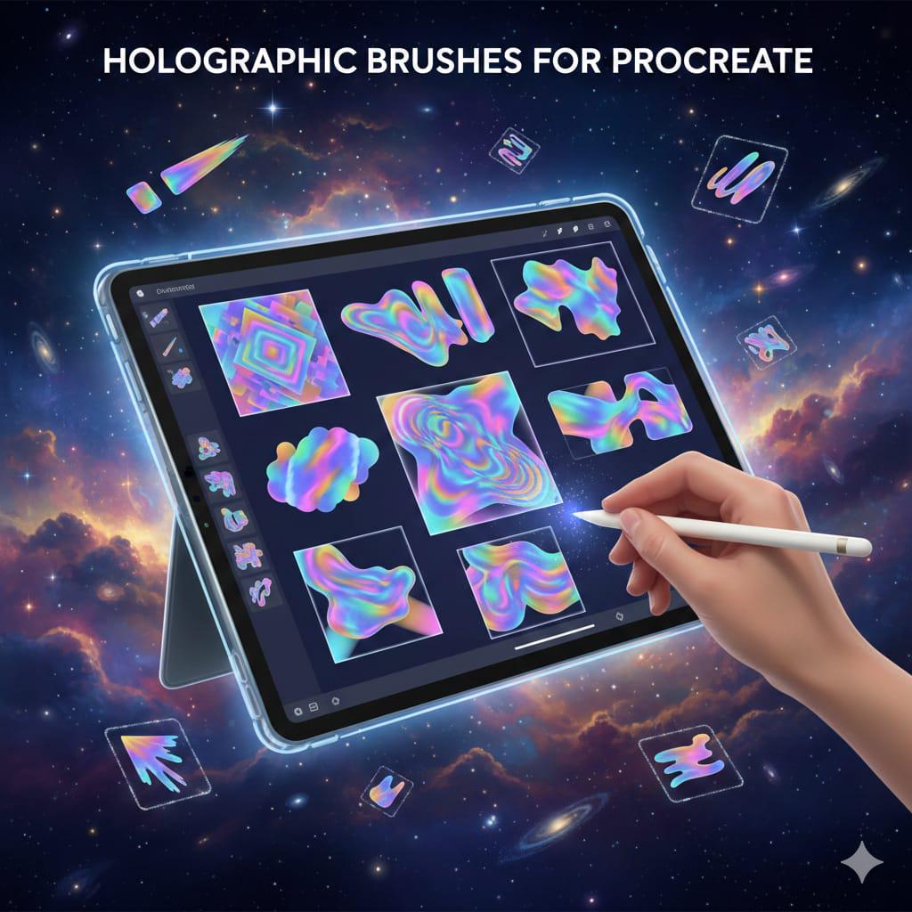 Holographic Procreate Brushes, Sparkle & Glitter Brush Set, Rainbow ...