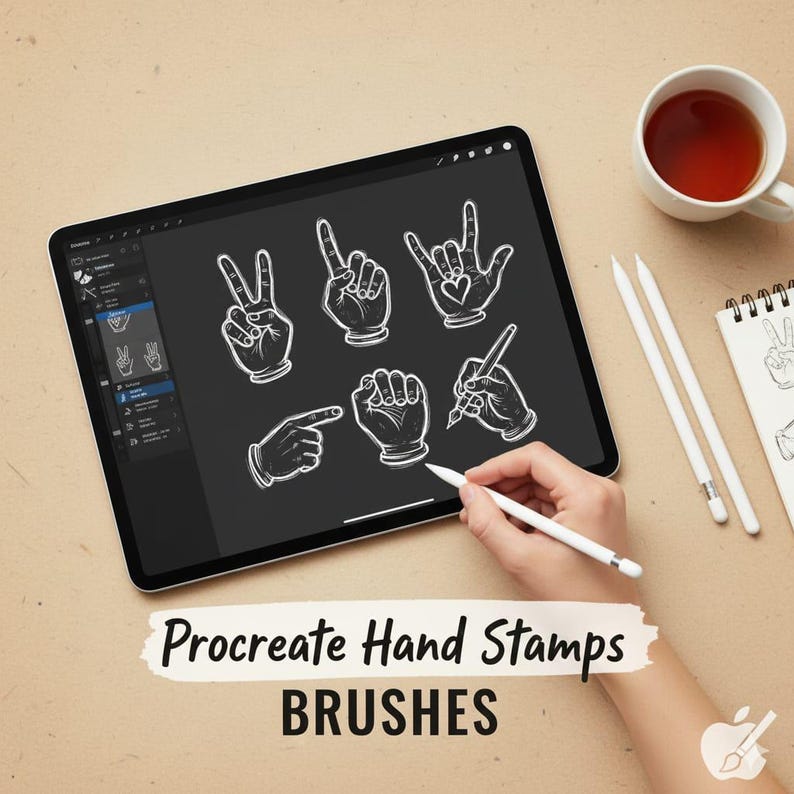 300 Procreate Hand Stamp Brushes Bundle, Hand Gestures, Drawing ...