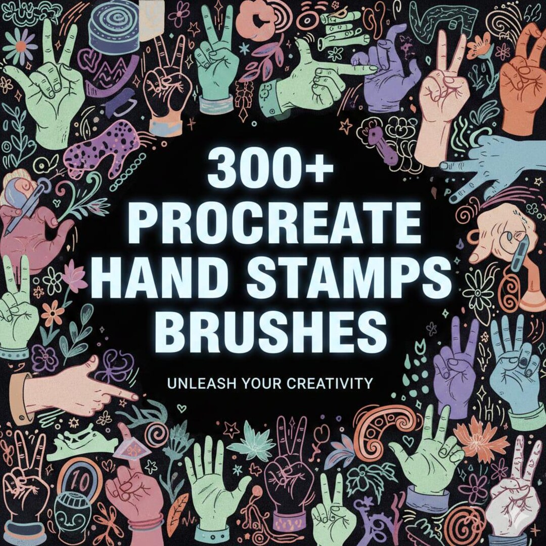 300 Procreate Hand Stamp Brushes Bundle, Hand Gestures, Drawing ...