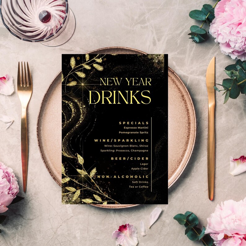 Editable New Year Menus & Place Card Template Bundle | Festive Holiday ...