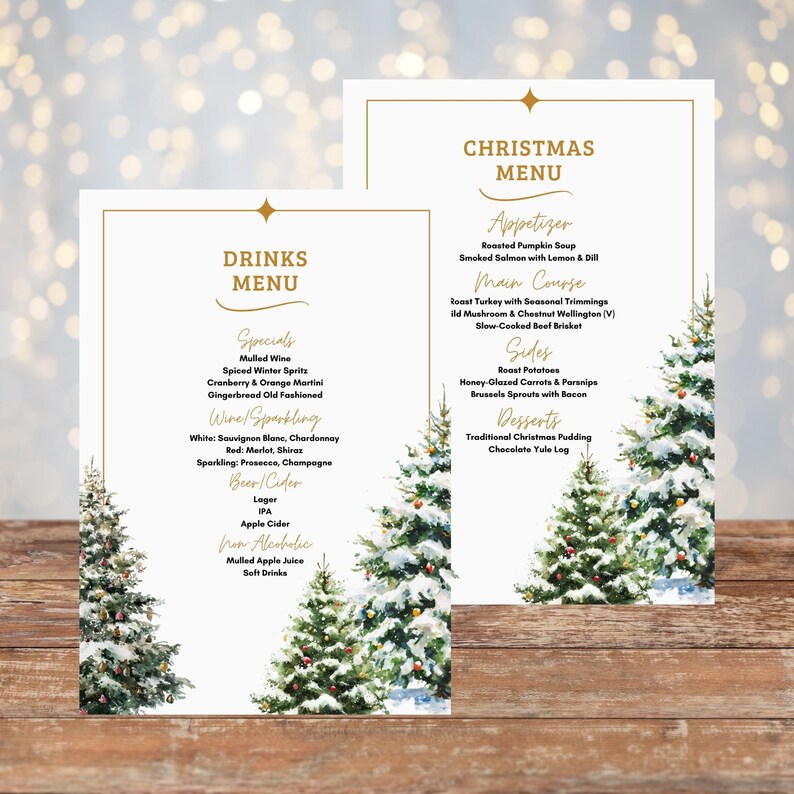 Editable Christmas Food & Drinks Menu | Holiday Party Template (digital ...