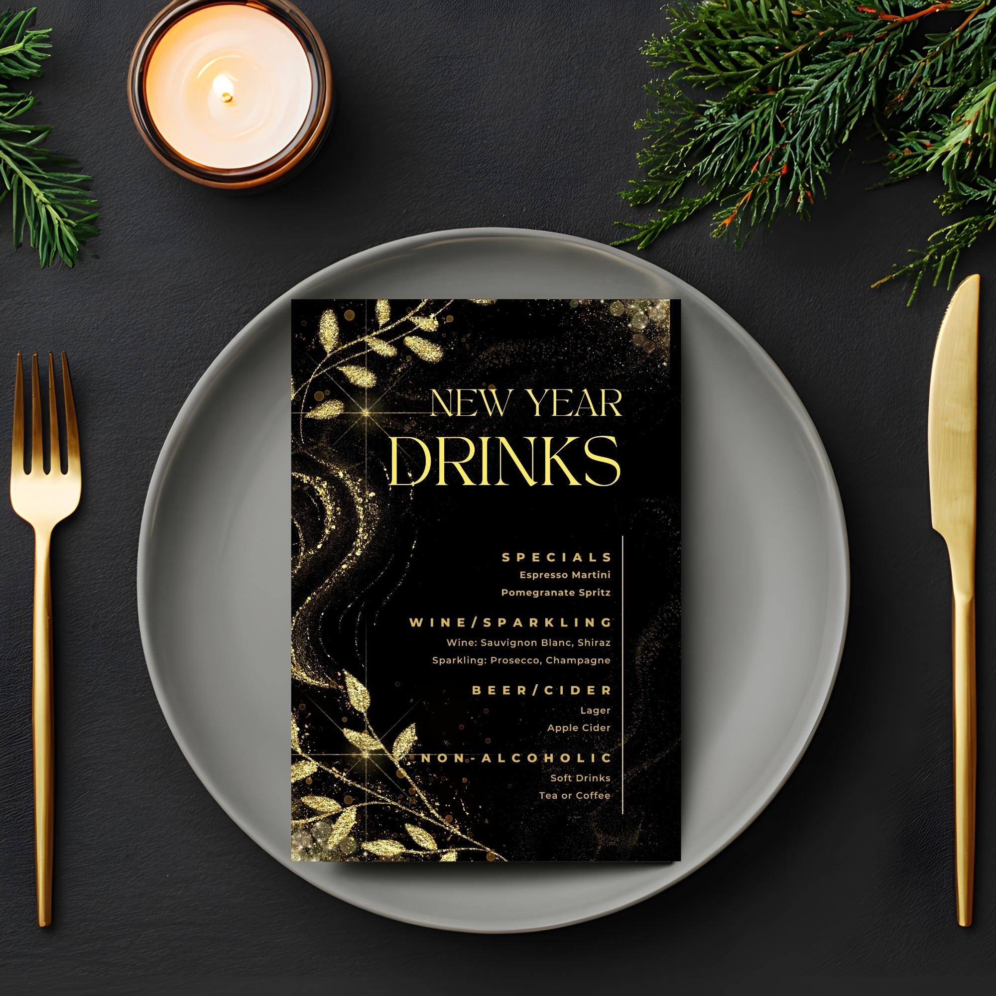 Editable New Year Menus & Place Card Template Bundle | Festive Holiday Party (digital Download ...