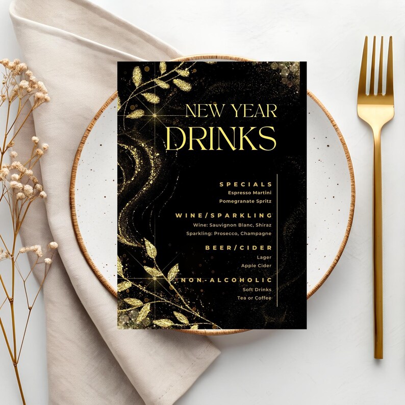 Editable New Year Menus & Place Card Template Bundle | Festive Holiday ...