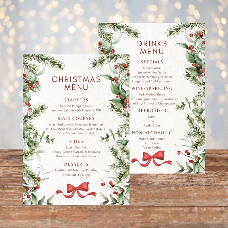 Editable Christmas Menu Template Bundle | Festive Food & Drinks ...