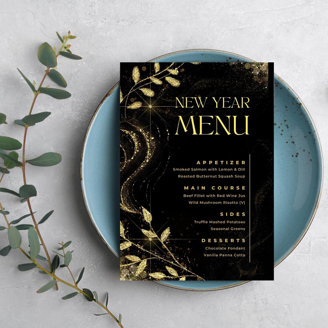Editable New Year Menus & Place Card Template Bundle | Festive Holiday ...