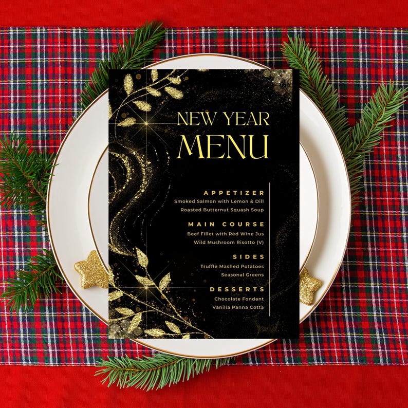 Editable New Year Menus & Place Card Template Bundle | Festive Holiday ...