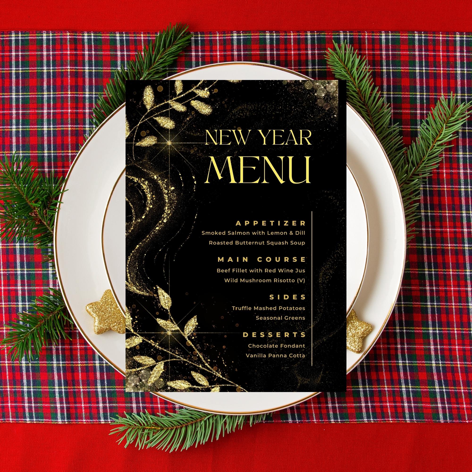 Editable New Year Menus & Place Card Template Bundle | Festive Holiday ...