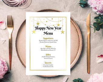 Editable New Year Menus & Place Card Template Bundle | Festive Holiday ...