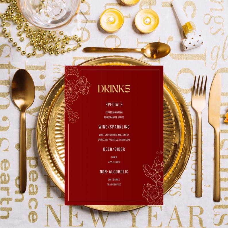 Editable New Year Menus & Place Card Template Bundle | Festive Holiday ...