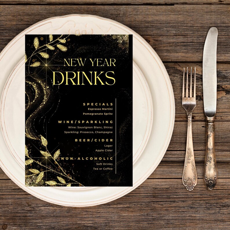 Editable New Year Menus & Place Card Template Bundle | Festive Holiday ...