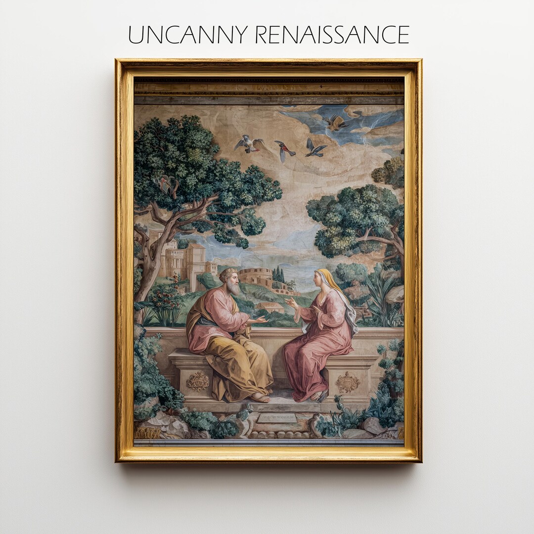 Renaissance Fresco Biblical Scene Print, Vintage Style Religious Wall ...