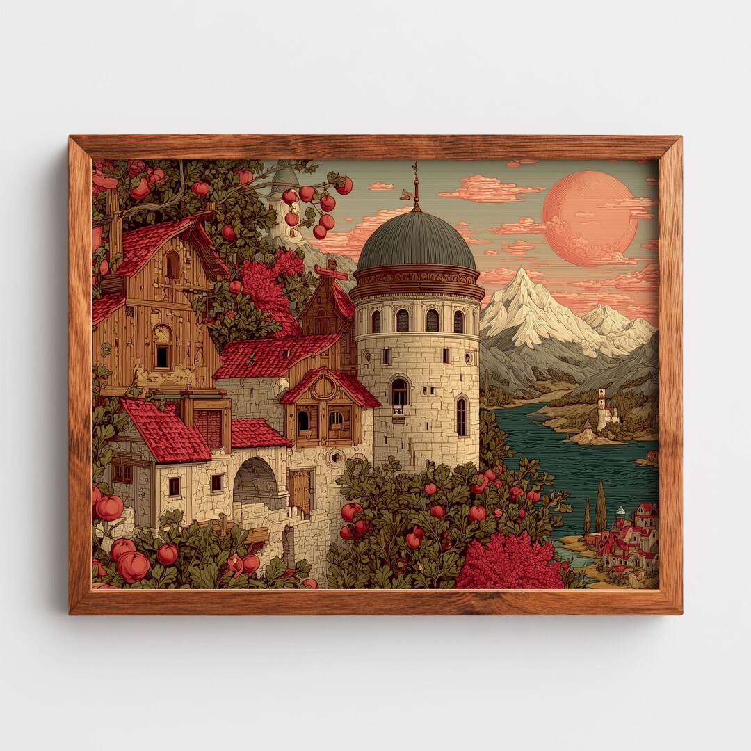 Renaissance Village Landscape Art Print, Vintage Countryside Scene ...
