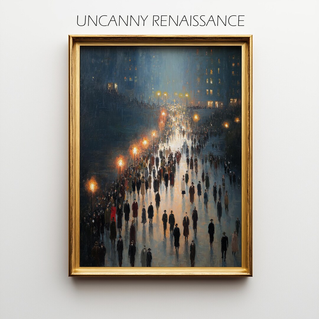 Cinematic Urban Crowd Printable Art - Moody Renaissance-inspired Scene ...