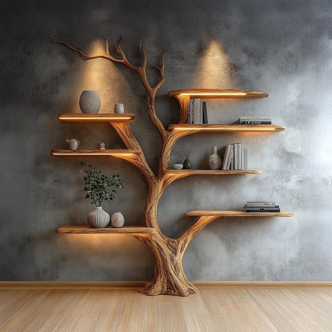 Handcrafted Tree Bookshelf Solid Wood, Sculptural Branch Bookcase ...