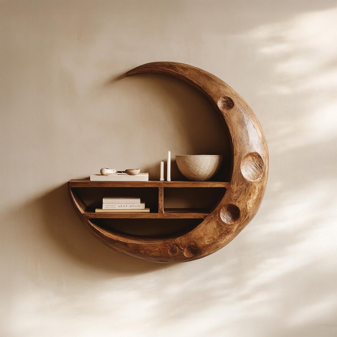 Moon Wall Shelf Half Moon Shelves Crystal Holder Shelf Wooden Furniture ...