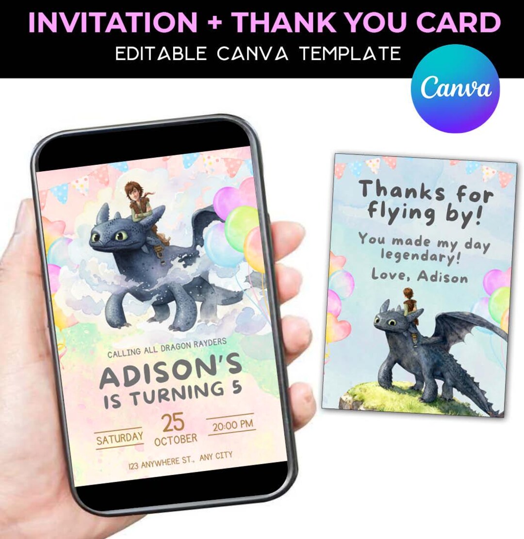 Toothless Invitation and Thank You Card | Birthday Party Movie ...