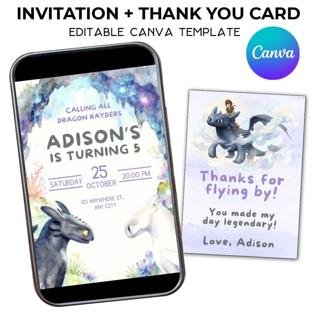 Toothless Invitation and Thank You Card | Birthday Party Movie ...