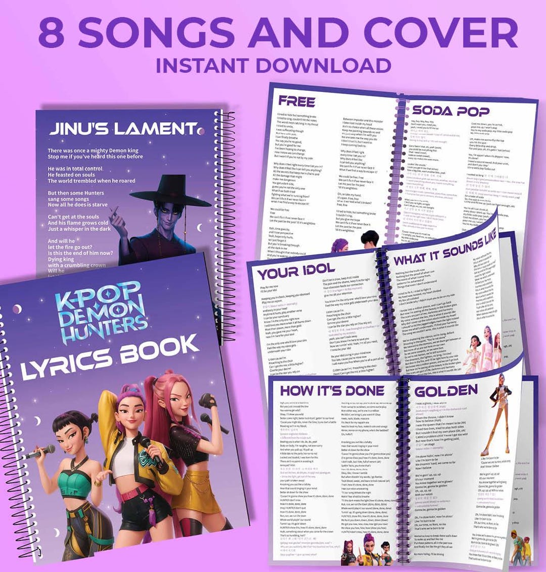 K-pop Demon Hunter Lyrics Book | Birthday Song Book Party Favor | Sing ...