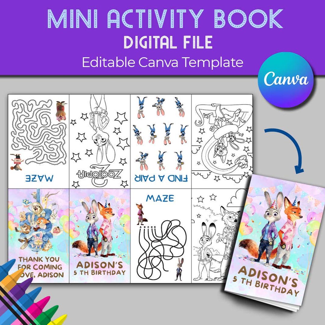 Zootopia 2 Mini Activity Book | Printable Party Games Coloring Foldable ...