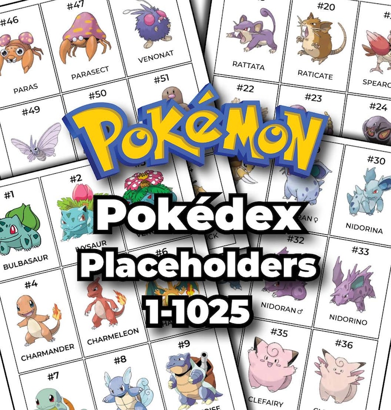 Pokémon National Pokédex 1-1025 Card Placeholders Binder Pages Trading ...
