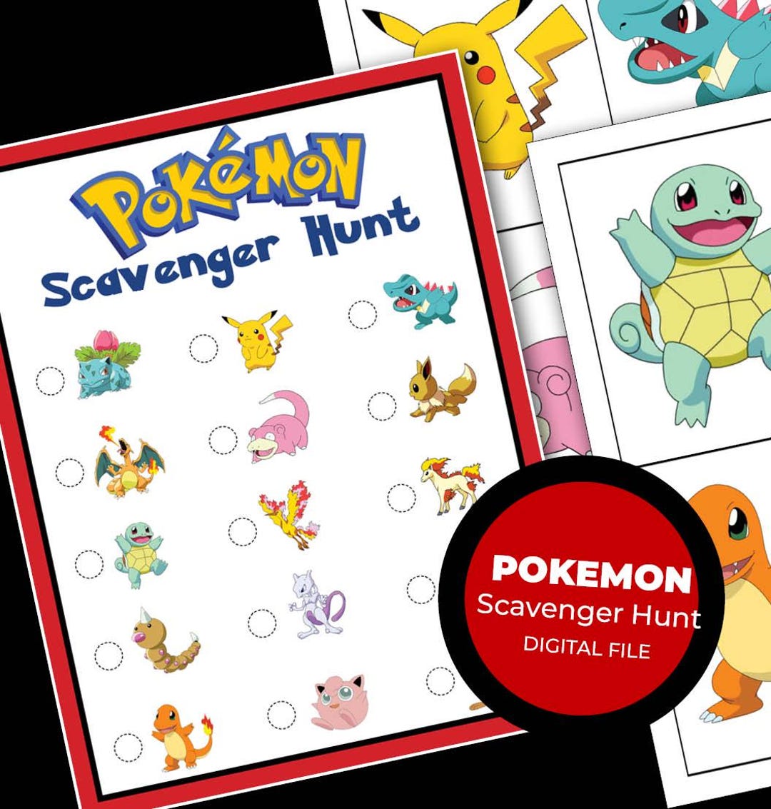 Pokemon Tricky Scavenger Hunt Checklist Game Activity | Printable ...