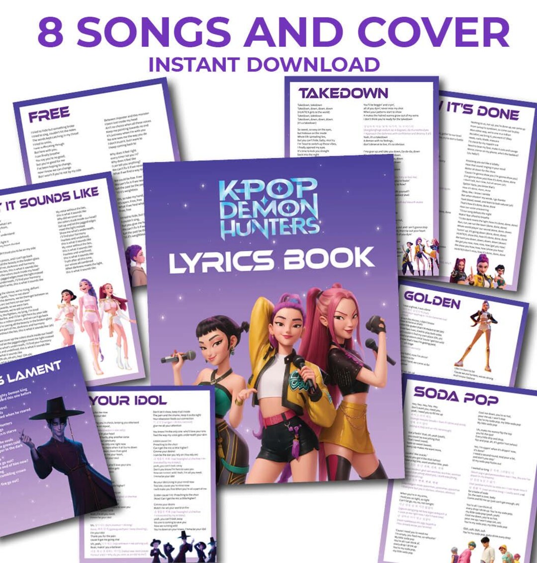 K-pop Demon Hunter Lyrics Book | Birthday Song Book Party Favor | Sing ...