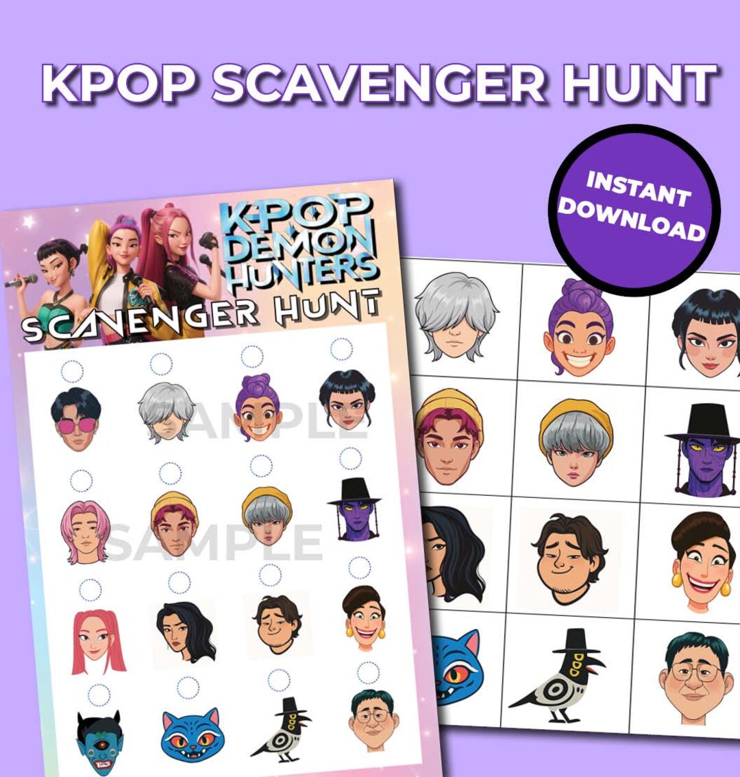 K-pop Demon Hunter Scavenger Hunt Checklist Game | Party Printable ...
