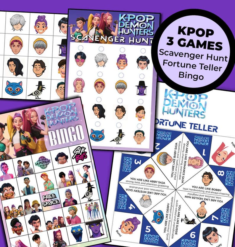 K-pop Demon Hunters Party Activities Games | Fortune Teller | Bingo ...