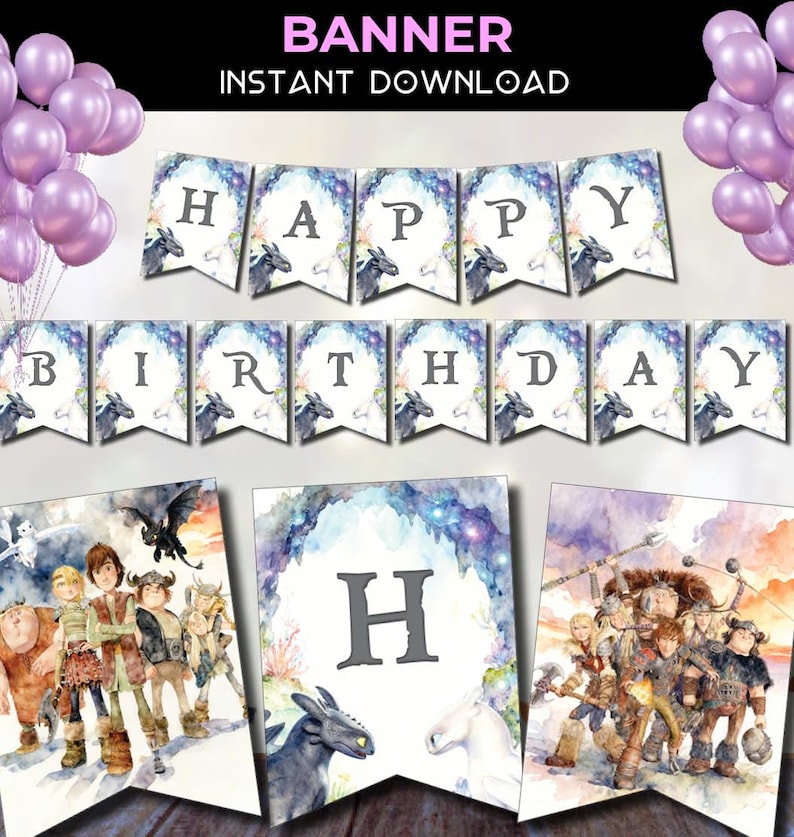 Toothless Happy Birthday Banner | Party Bunting Night Fury How to Train ...