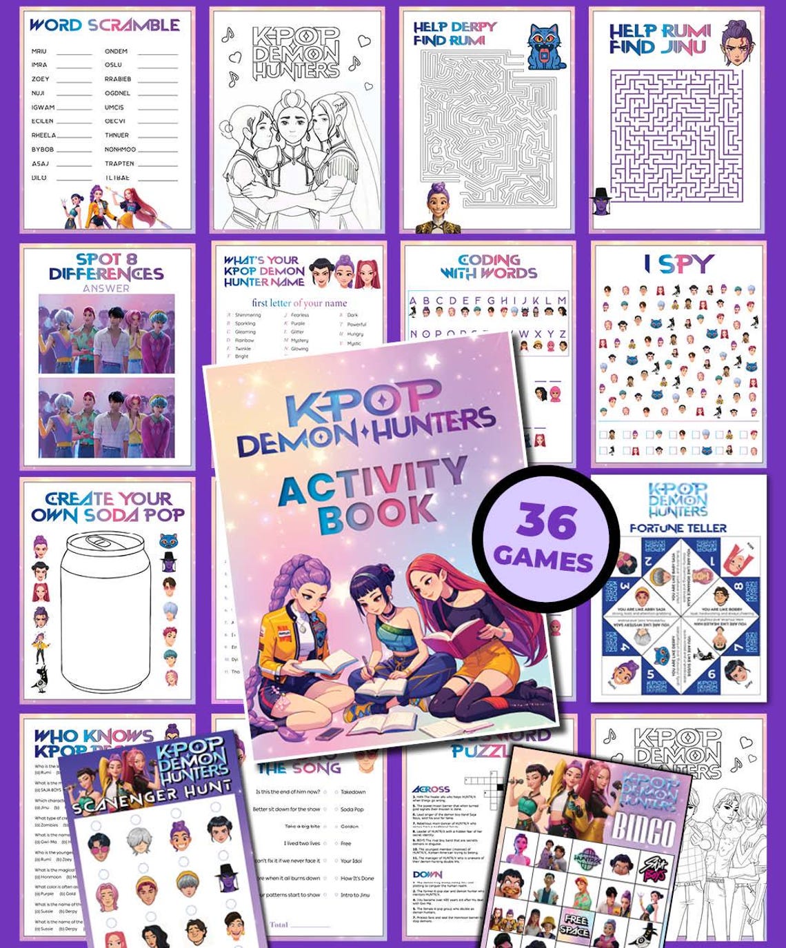 K-pop Demon Hunters Party Activities Games | Fortune Teller | Bingo ...