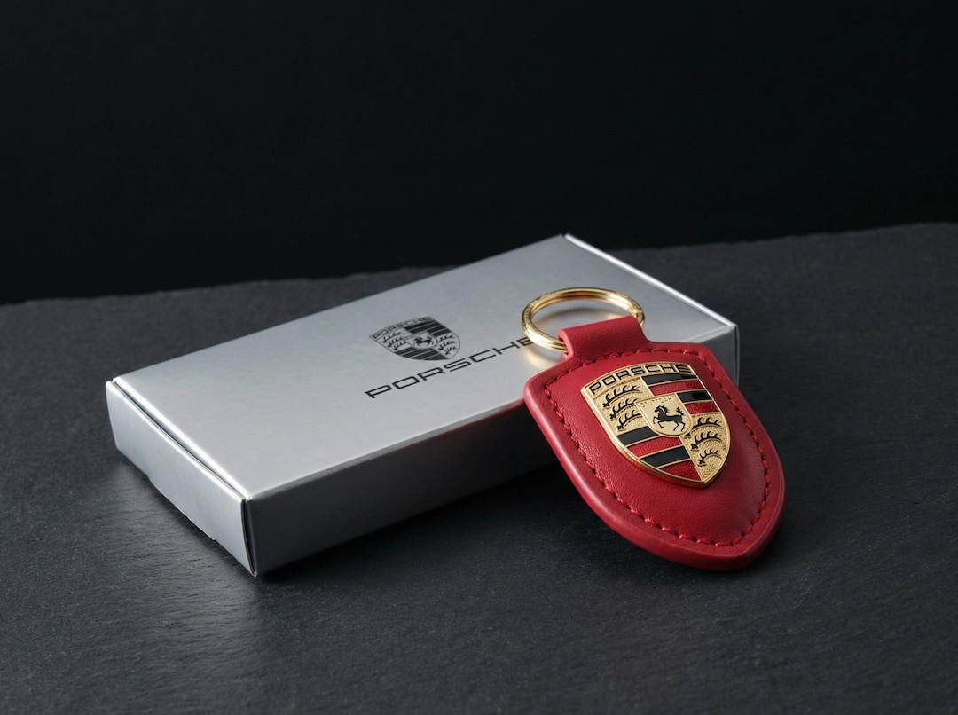 Handmade Red Genuine Leather Porsche Keychain – Luxury Car Accessory ...