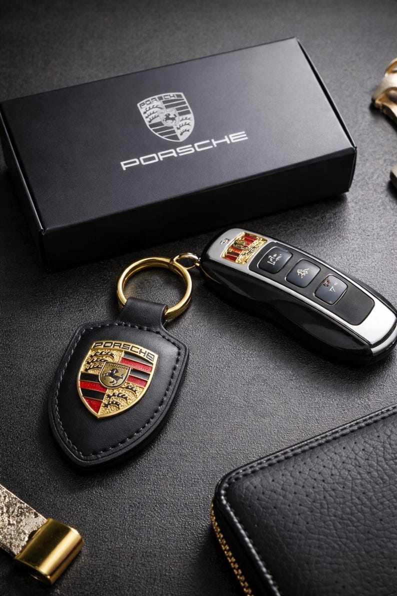 Handmade Blackleather Porsche Crest Keychain 2026 - Everyday Car ...