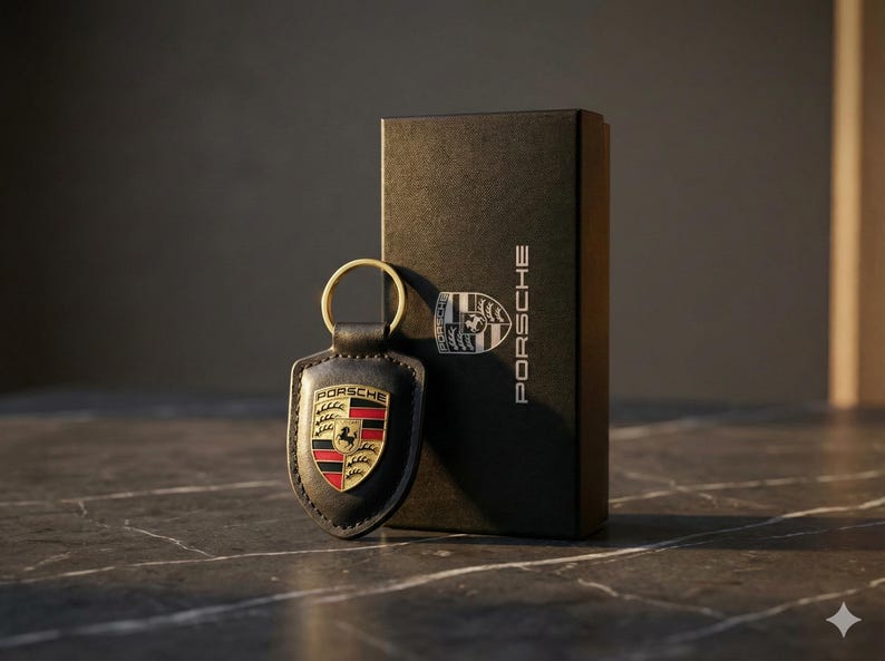 Handmade Blackleather Porsche Crest Keychain 2026 - Everyday Car ...