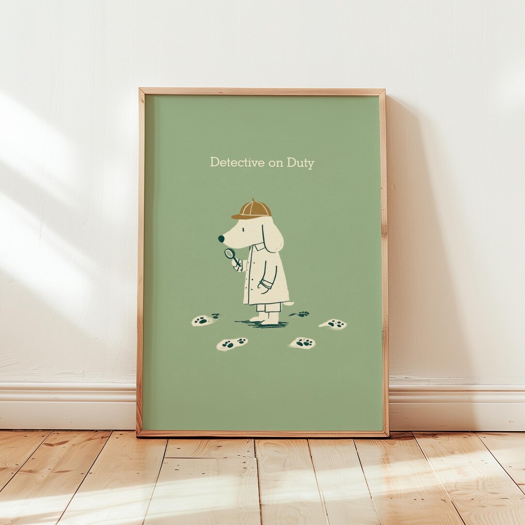 Beagle Detective Portrait – Whimsical Dog Printable, Funny Pet Wall Art ...
